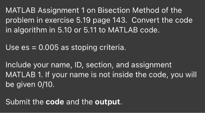 Matlab Assignment 1 On Bisection Method Of The