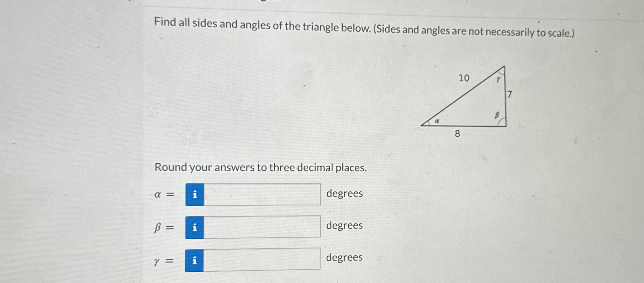 Solved Find all sides and angles of the triangle below. | Chegg.com