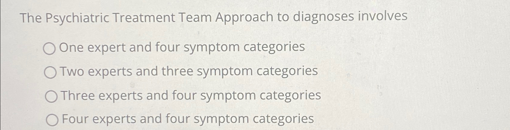 Solved The Psychiatric Treatment Team Approach to diagnoses | Chegg.com
