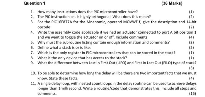 Solved 1. How many instructions does the PIC microcontroller | Chegg.com