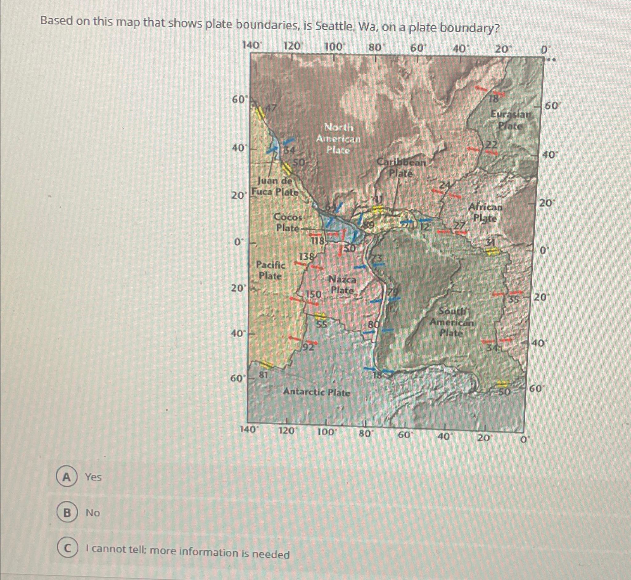 Solved Based on this map that shows plate boundaries, is | Chegg.com