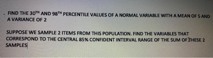 Solved FIND THE 30TH AND 98TH PERCENTILE VALUES OF A NORMAL | Chegg.com