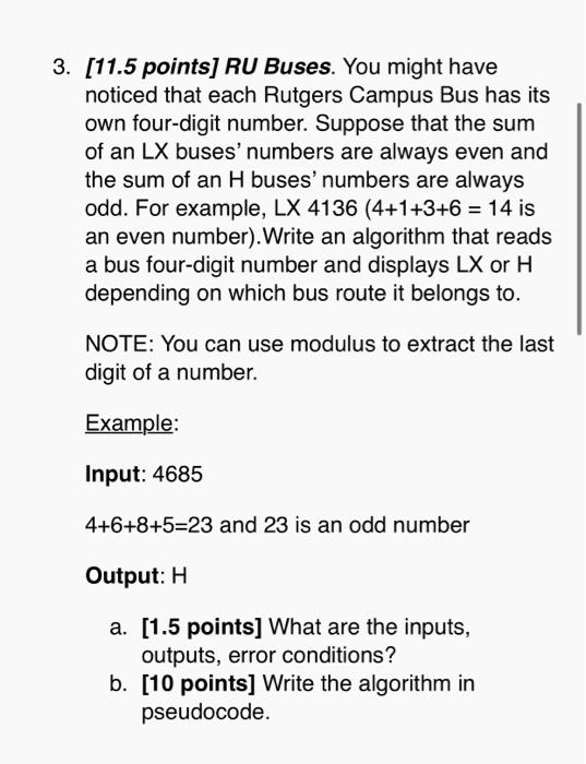 Solved 3. [11.5 points] RU Buses. You might have noticed | Chegg.com