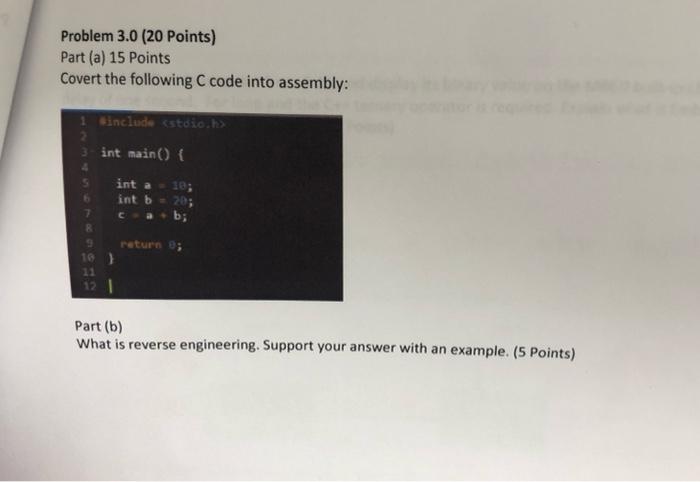 Solved Problem 3.0 (20 Points) Part (a) 15 Points Covert the | Chegg.com