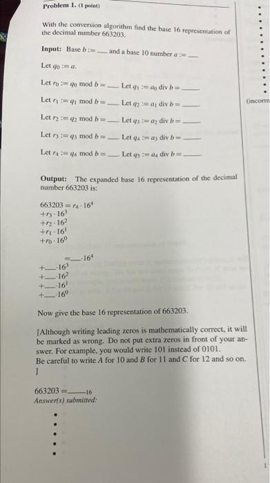 Solved Problem 1. (point) With the conversion algorithm find | Chegg.com