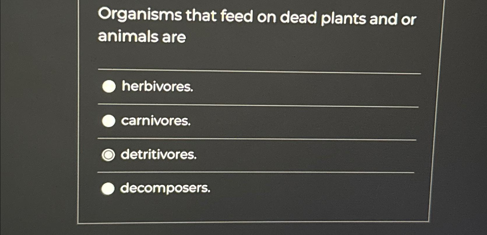 Solved Organisms that feed on dead plants and or animals | Chegg.com