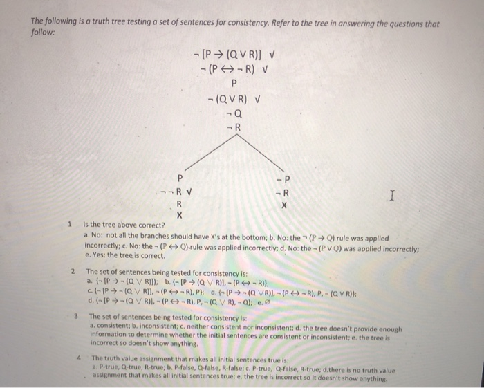Solved The following is a truth tree testing a set of | Chegg.com