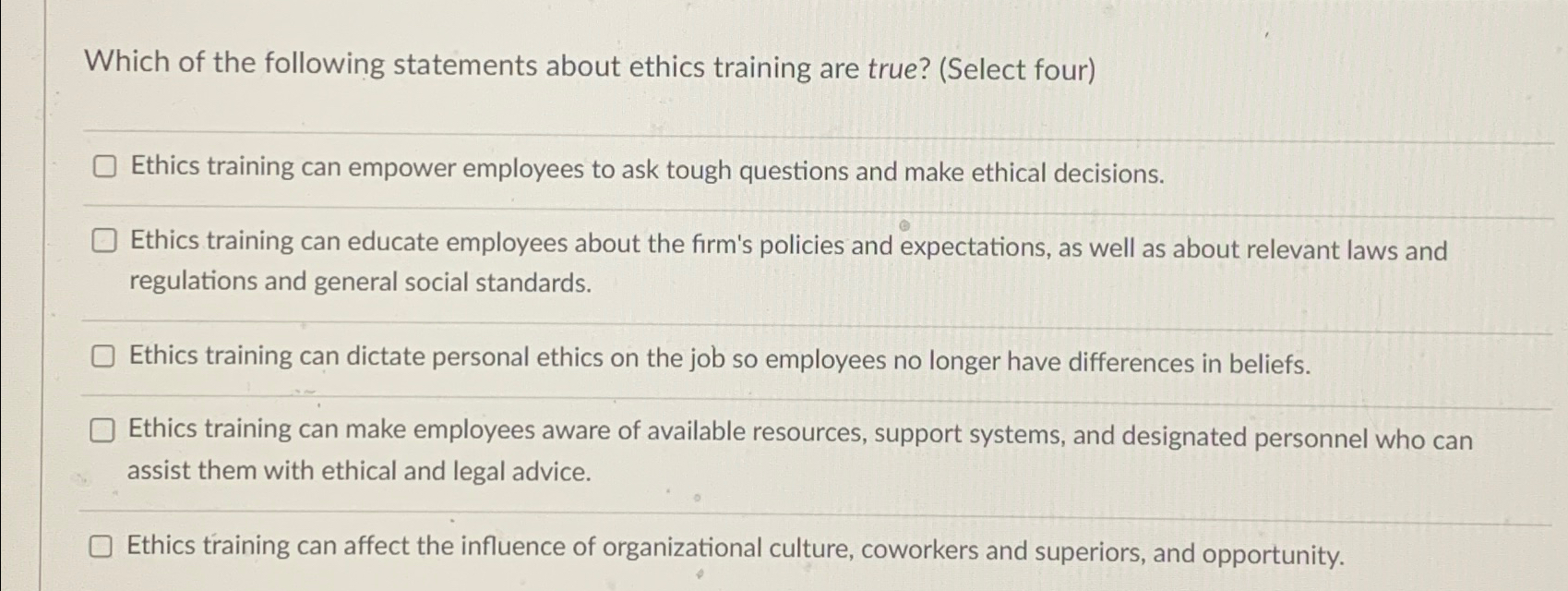 Solved Which of the following statements about ethics | Chegg.com