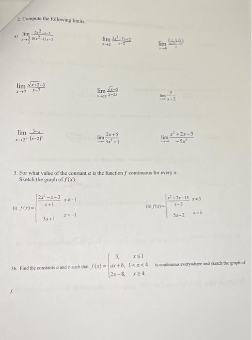 Solved 2. Compute the following limits: a) | Chegg.com