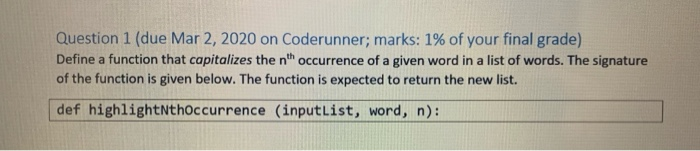 Solved Question 1 Due Mar 2 2020 On Coderunner Marks 1 