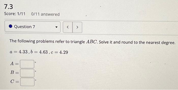 Solved The following problems refer to triangle ABC. Solve | Chegg.com