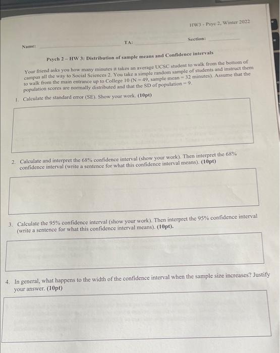 Solved HW3 - Psyc 2, Winter 2022 Section: TA: Name Psych 2 - | Chegg.com