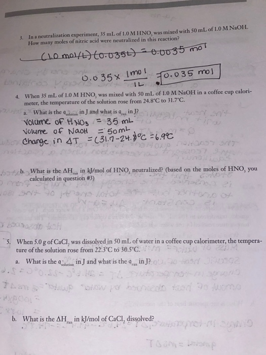 Solved What is the ΔHrxn in kJ/mol of HNO3 neutralized? | Chegg.com