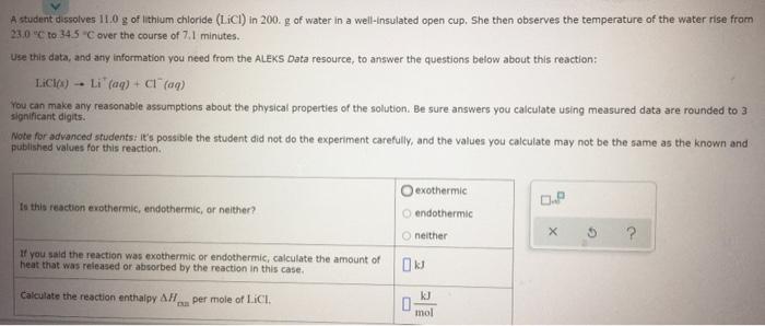 Solved A student dissolves 110 g of lithium chloride (Licl) | Chegg.com