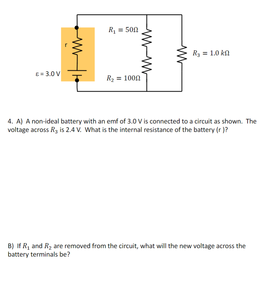 Solved A) ﻿A non-ideal battery with an emf of 3.0V ﻿is | Chegg.com