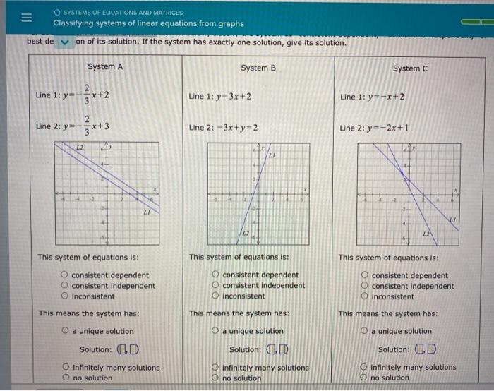 Solved SYSTEMS OF EQUATIONS AND MATRICES Classifying systems | Chegg.com