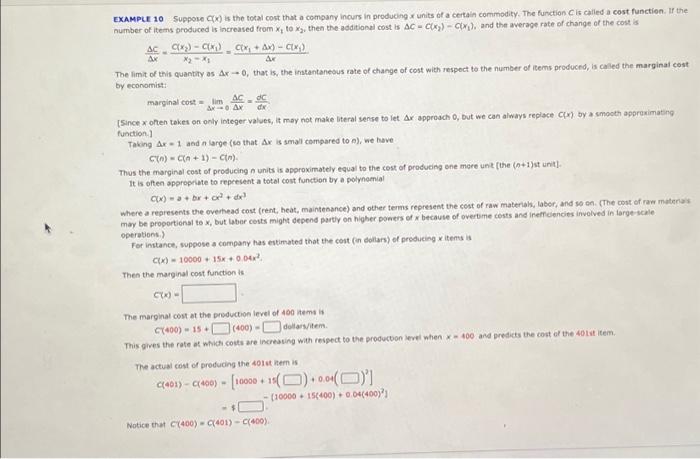 Solved EXAMPLE 10 Suppose C(x) is the total cost that a | Chegg.com