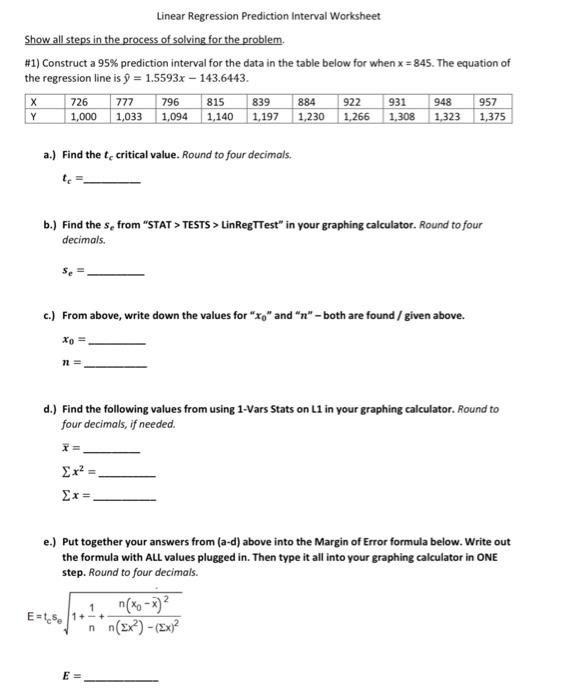 Solved \#1) Construct a 95% prediction interval for the data | Chegg.com
