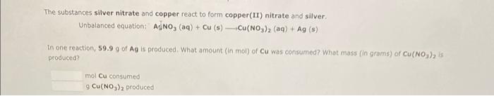 Solved The substances silver nitrate and copper react to | Chegg.com
