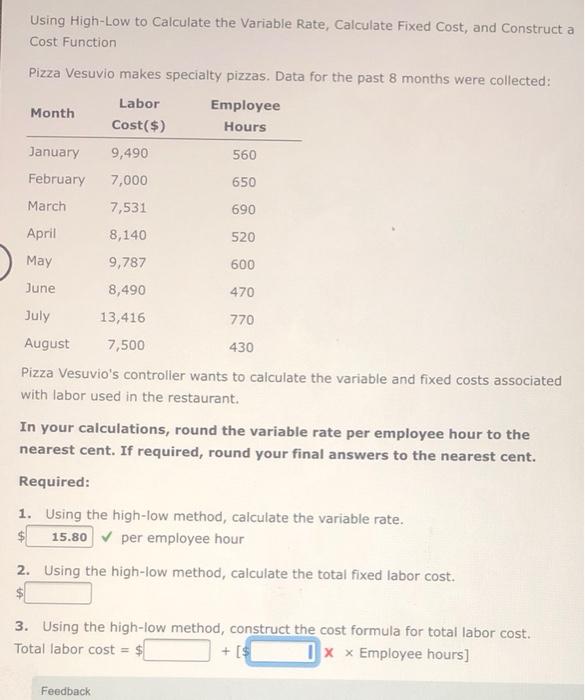 Solved Using High-Low to Calculate the Variable Rate, | Chegg.com