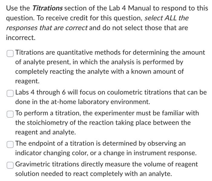Solved Use the Titrations section of the Lab 4 Manual to | Chegg.com