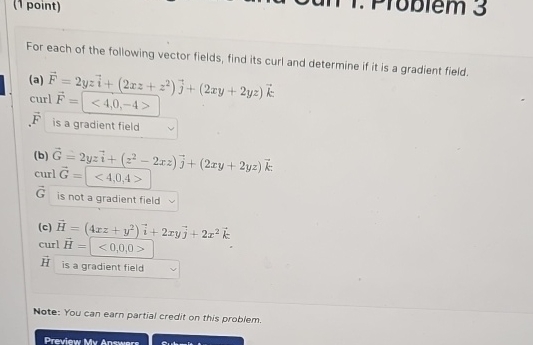 Solved (1 ﻿point)For each of the following vector fields, | Chegg.com