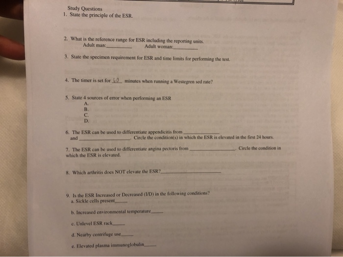 Solved Study Questions 1. State the principle of the ESR. 2. | Chegg.com
