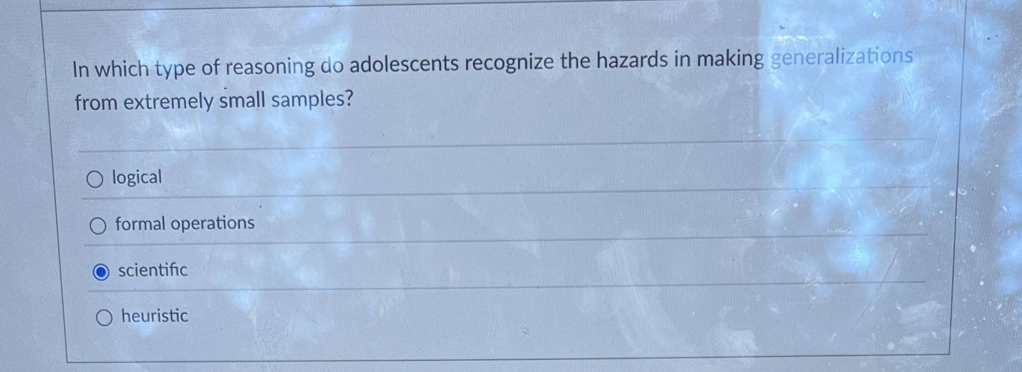Solved In which type of reasoning do adolescents recognize | Chegg.com