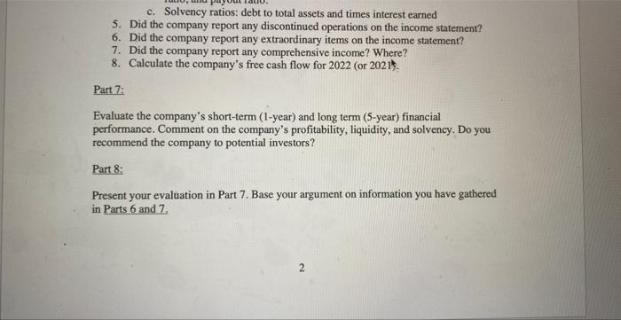 Financial Statement Analysis Project ACCT 615 The | Chegg.com