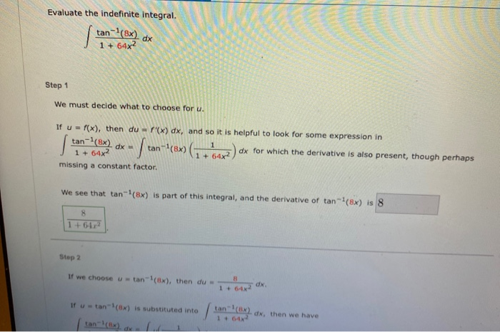 Solved Evaluate the indefinite integral. tan*(8x) dx 1 + | Chegg.com