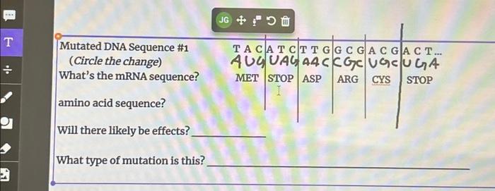 Solved T ·|· ÷ Mutated DNA Sequence #1 (Circle the change) | Chegg.com