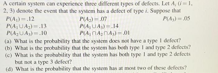 Solved A certain system can experience three different types | Chegg.com