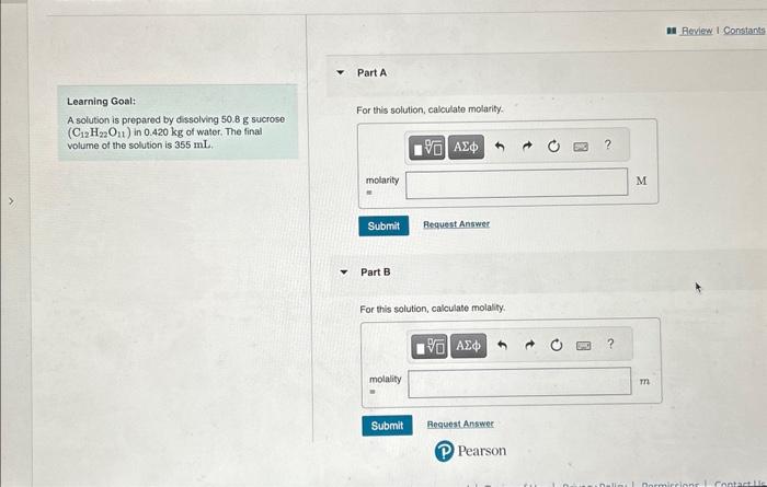 Solved Learning Goal: A solution is prepared by dissolving | Chegg.com