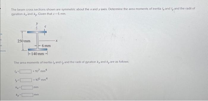 Solved The beam cross sections shown are symmetric about the | Chegg.com