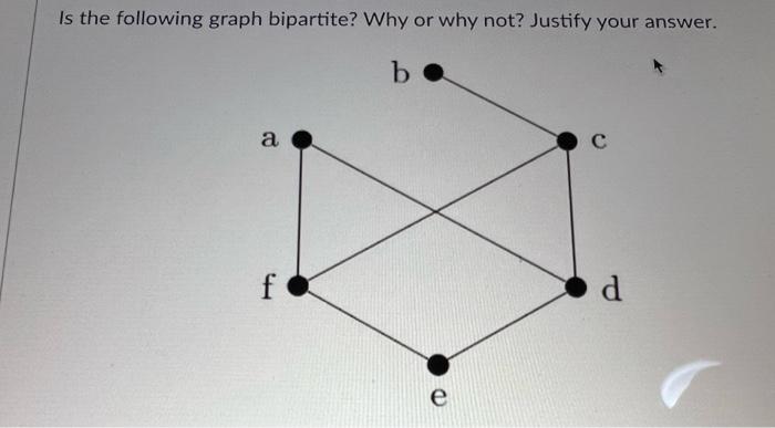Solved Is the following graph bipartite? Why or why not? | Chegg.com