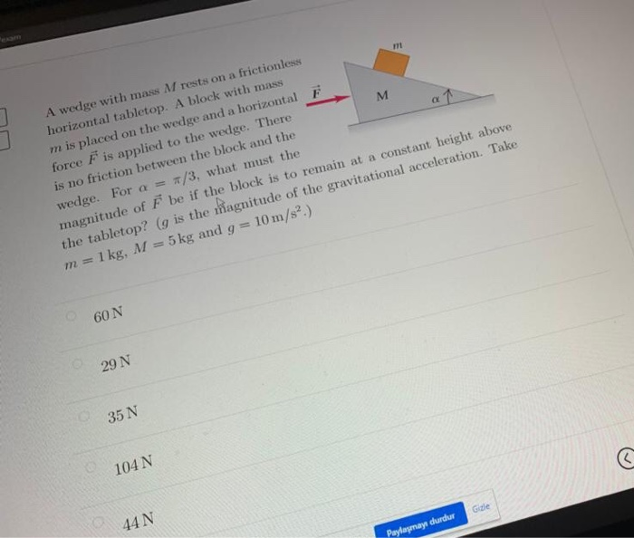 Solved m A wedge with mass Mrests on a frictionless | Chegg.com