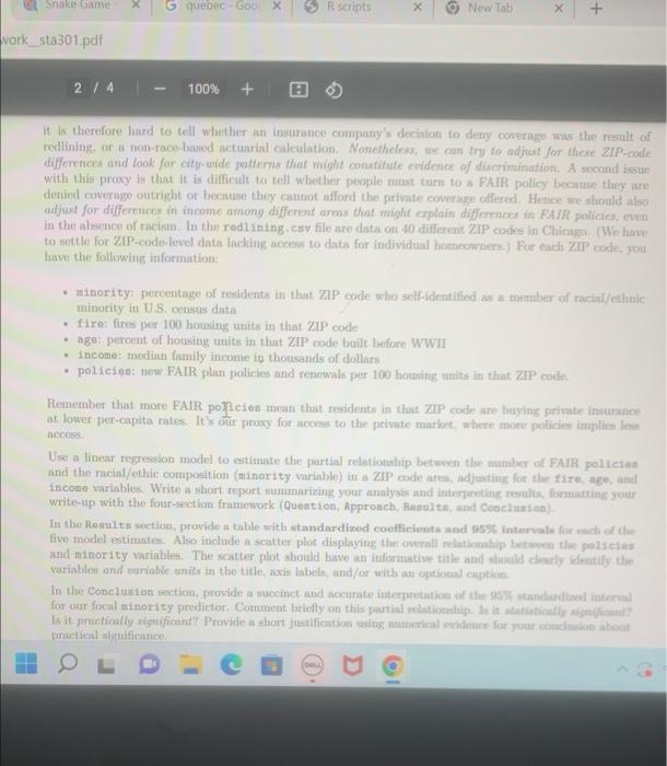 for STA 301how do i solve this problem? like what is | Chegg.com