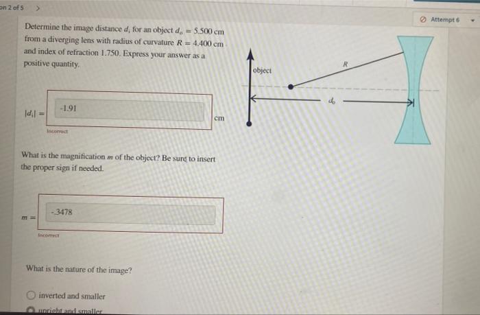 Solved on 2 of 5 Attempt 6 Determine the image distance d, | Chegg.com
