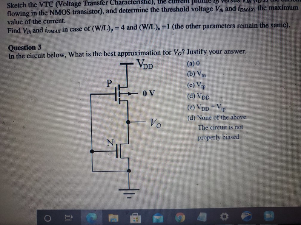 Solved Sketch the VTC (Voltage Transfer Characteristic), the | Chegg.com