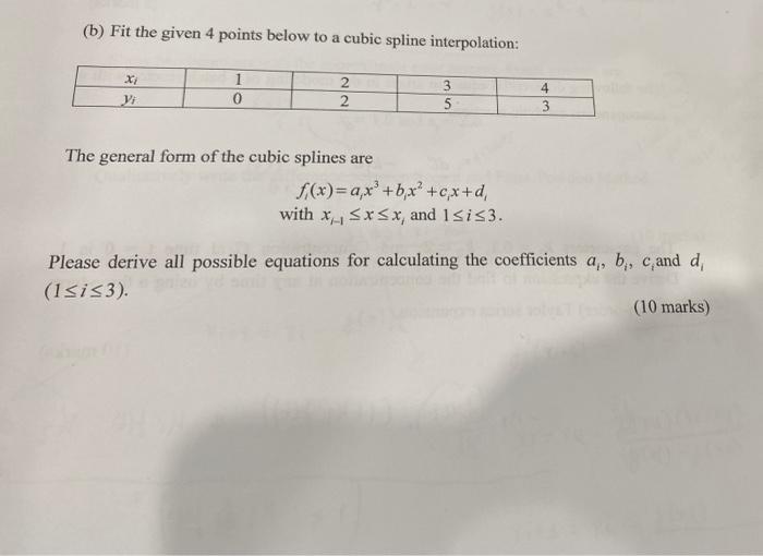 Solved (b) Fit the given 4 points below to a cubic spline | Chegg.com