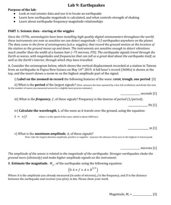 Solved Lab 9: Earthquakes Purpose of the lab: - Look at real | Chegg.com