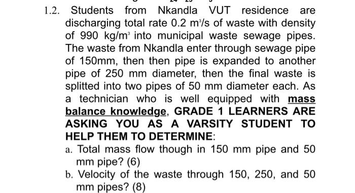 Solved 1.2. Students from Nkandla VUT residence discharging | Chegg.com