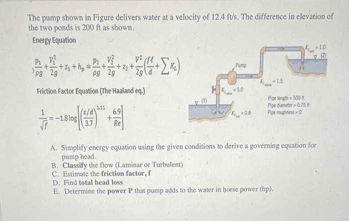 Solved The pump shown in Figure delivers water at a velocity | Chegg.com