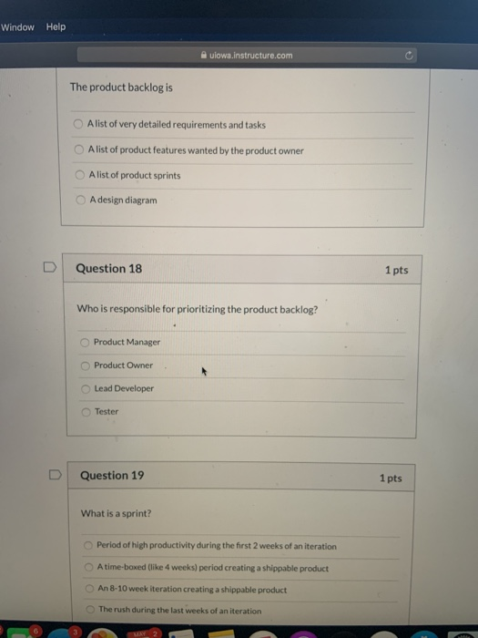 Solved Window Help ulowa instructure.com The product backlog | Chegg.com