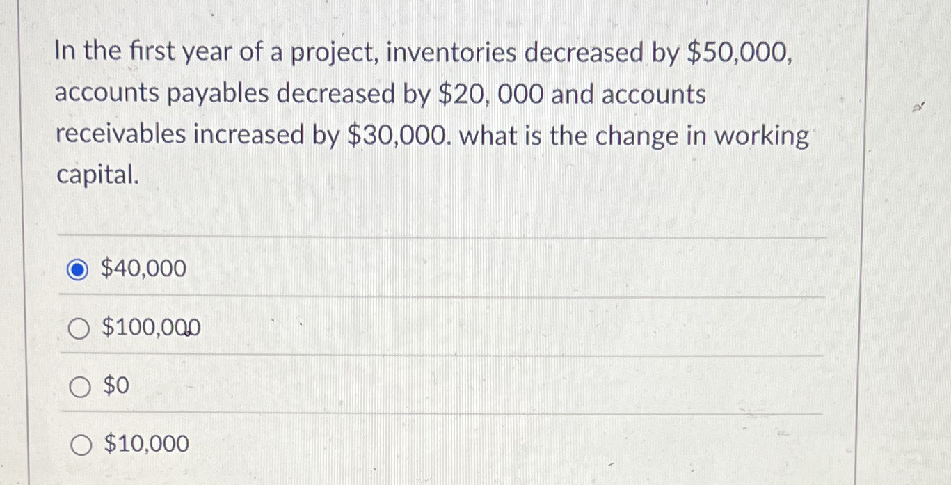 Solved In the first year of a project, inventories decreased | Chegg.com