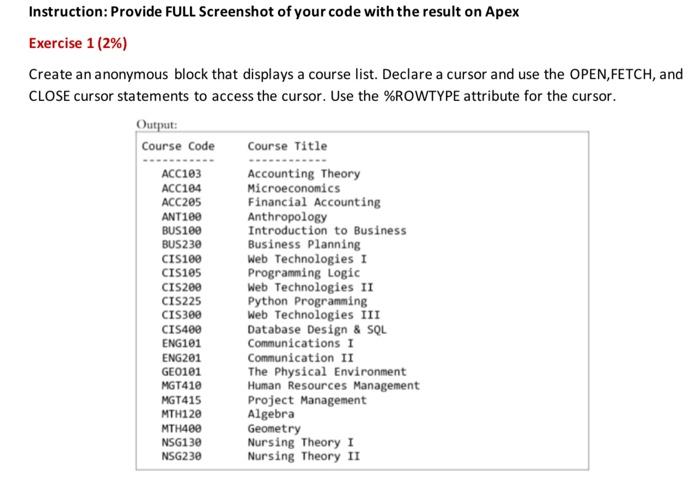 Solved Note : Please use SQL language in apex.oracle only | Chegg.com