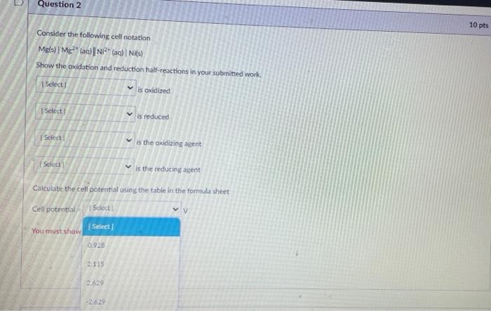 Solved Calculate the cell potential using the table in the | Chegg.com