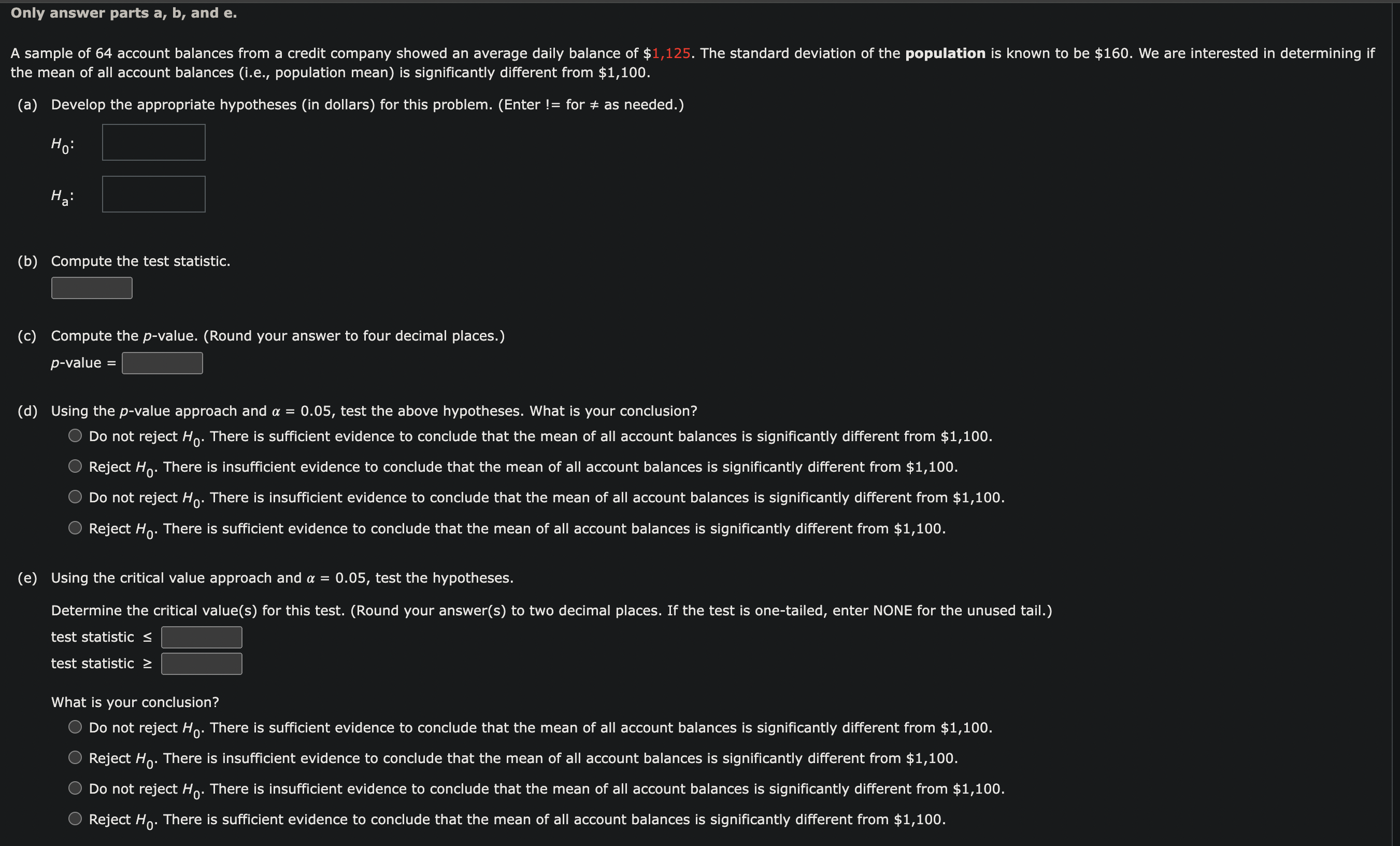 Solved Only answer parts a,b, ﻿and e.the mean of all account | Chegg.com