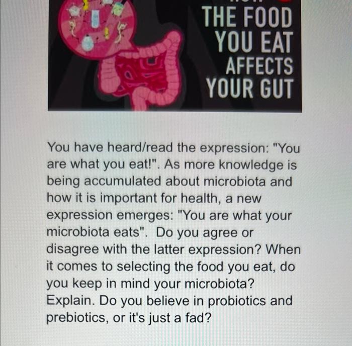 Solved THE FOOD YOU EAT AFFECTS YOUR GUT You have heard/read | Chegg.com