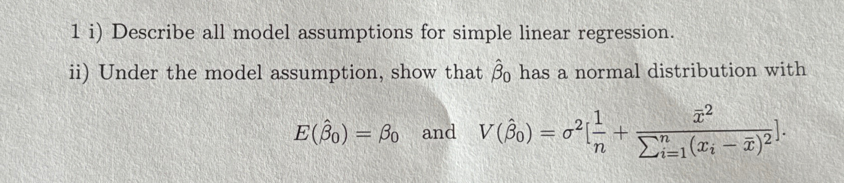 Solved 1 ﻿i) ﻿Describe all model assumptions for simple | Chegg.com